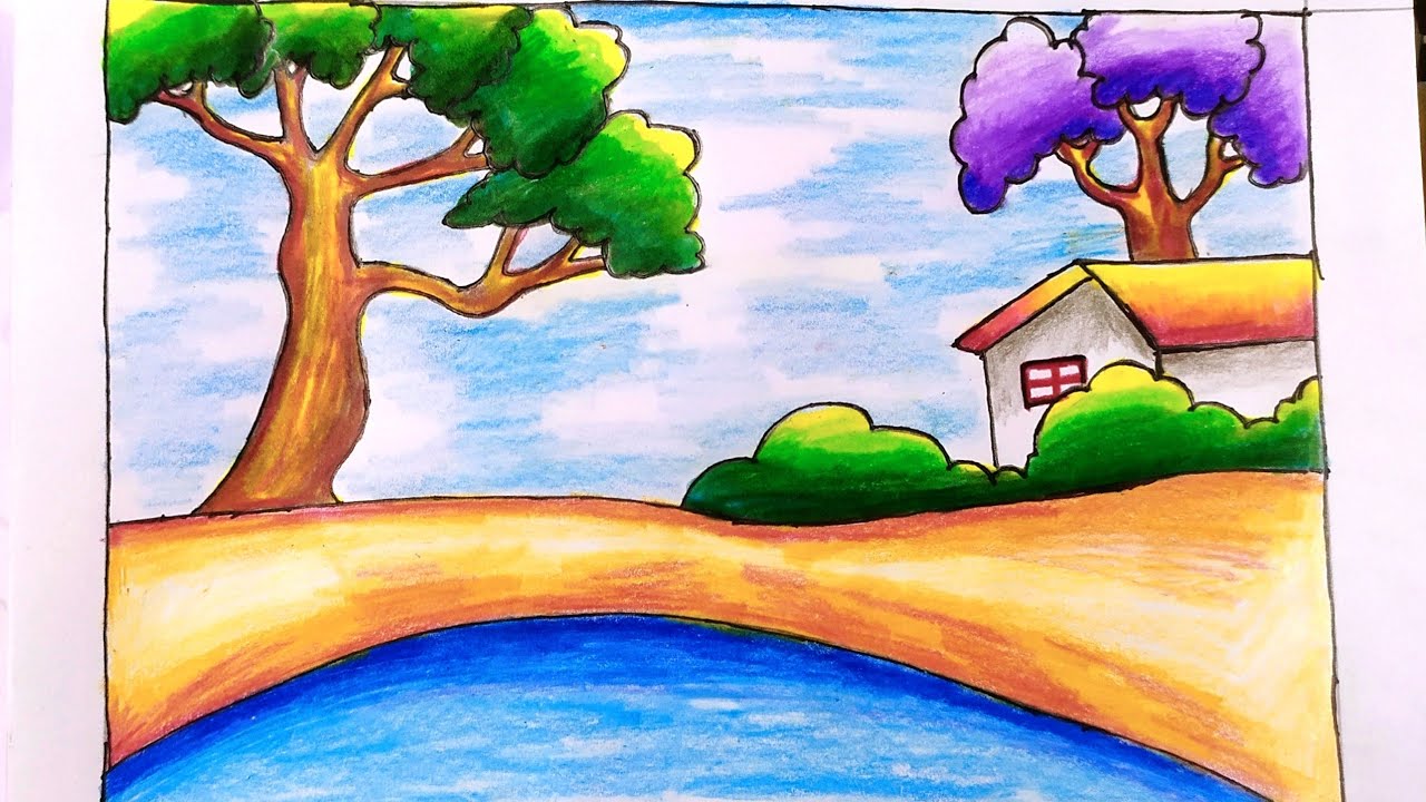 How to draw beautiful scenery | scenery drawing step by step for ...