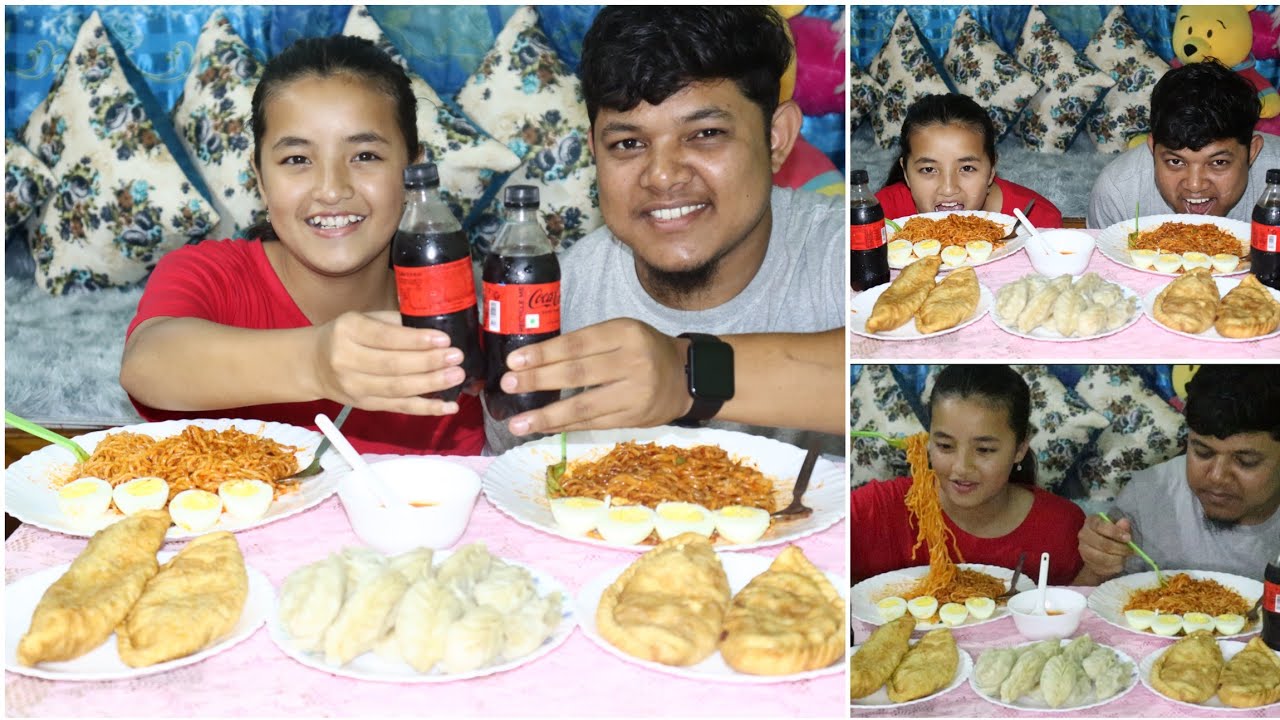 Mukhbang video with my brother..Chicken Momos, Chicken Faley, Noodles ...
