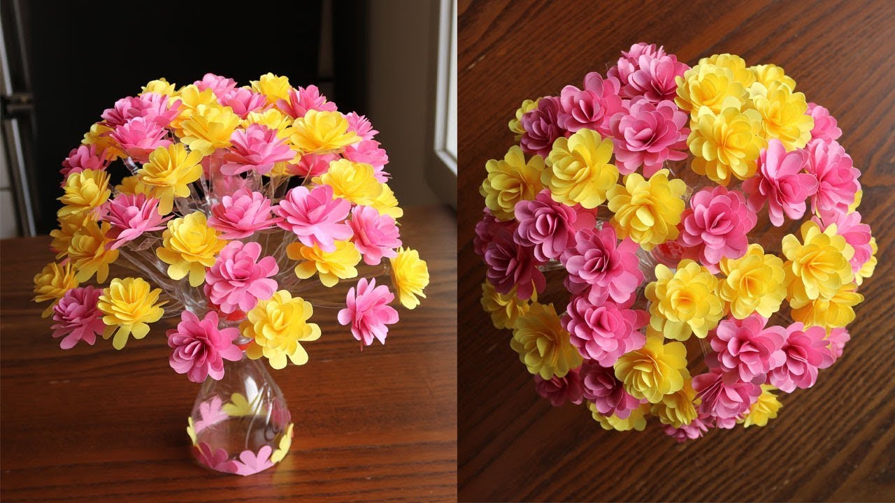 plastic bottle flower vase craft paper flower- home decor ideal - YouTube