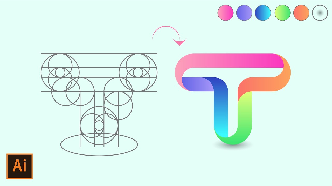 How to make a Modern T letter logo in Adobe Illustrator Tutorial - YouTube