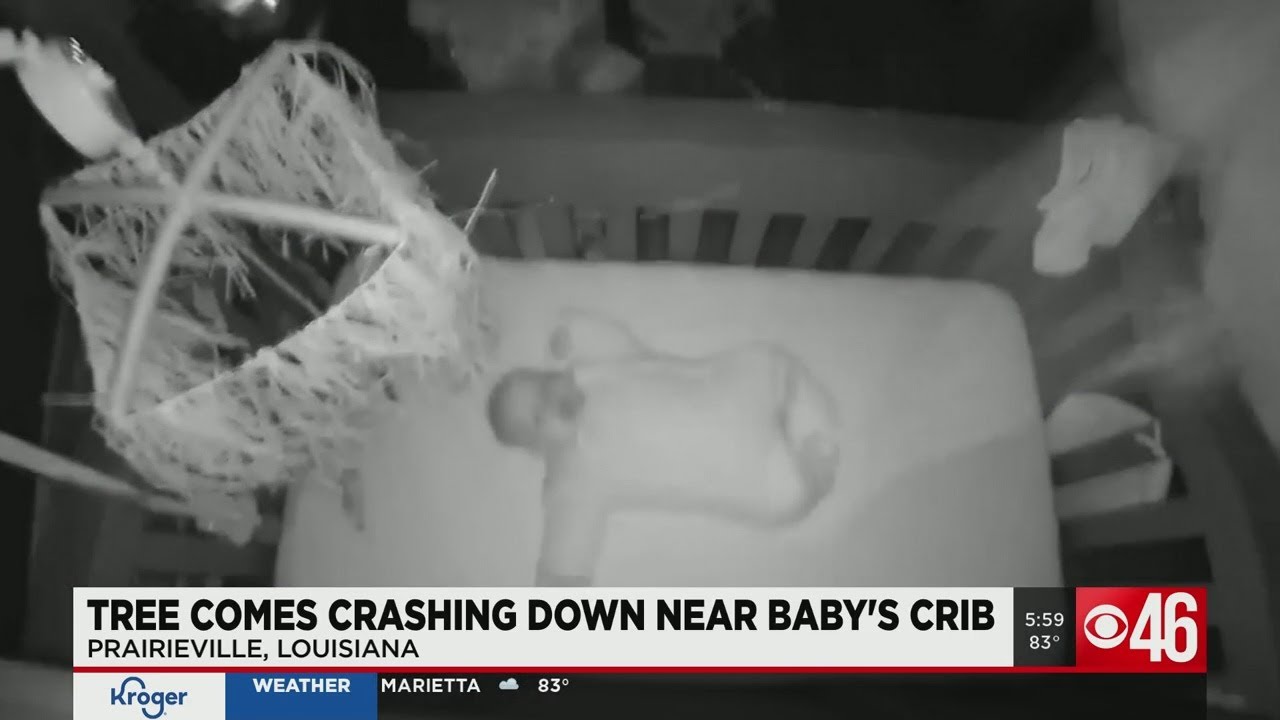 Tree comes crashing down near baby's crib with baby in it - YouTube