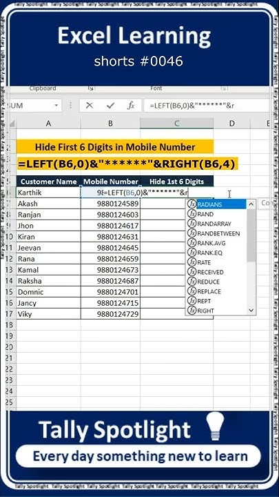 How To Hide Some Digits From Numbers In Excel 46 Excel Learning For Beginners Shorts Youtube