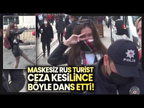 İstiklal’de İlginç Anlar, Maske Cezası Kesilen Rus Kadın Böyle Dans Etti