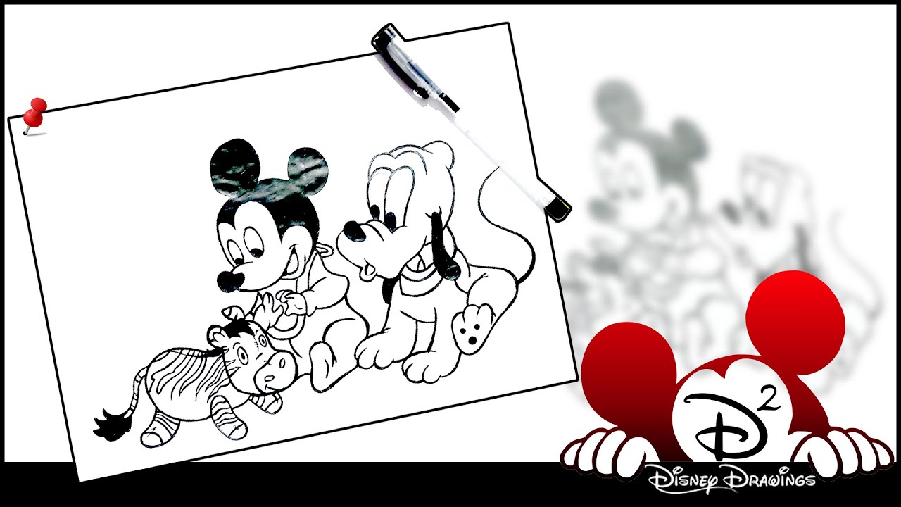 How to draw Mickey Mouse & Pluto Playing with Soft Toy -Disney Drawing ...