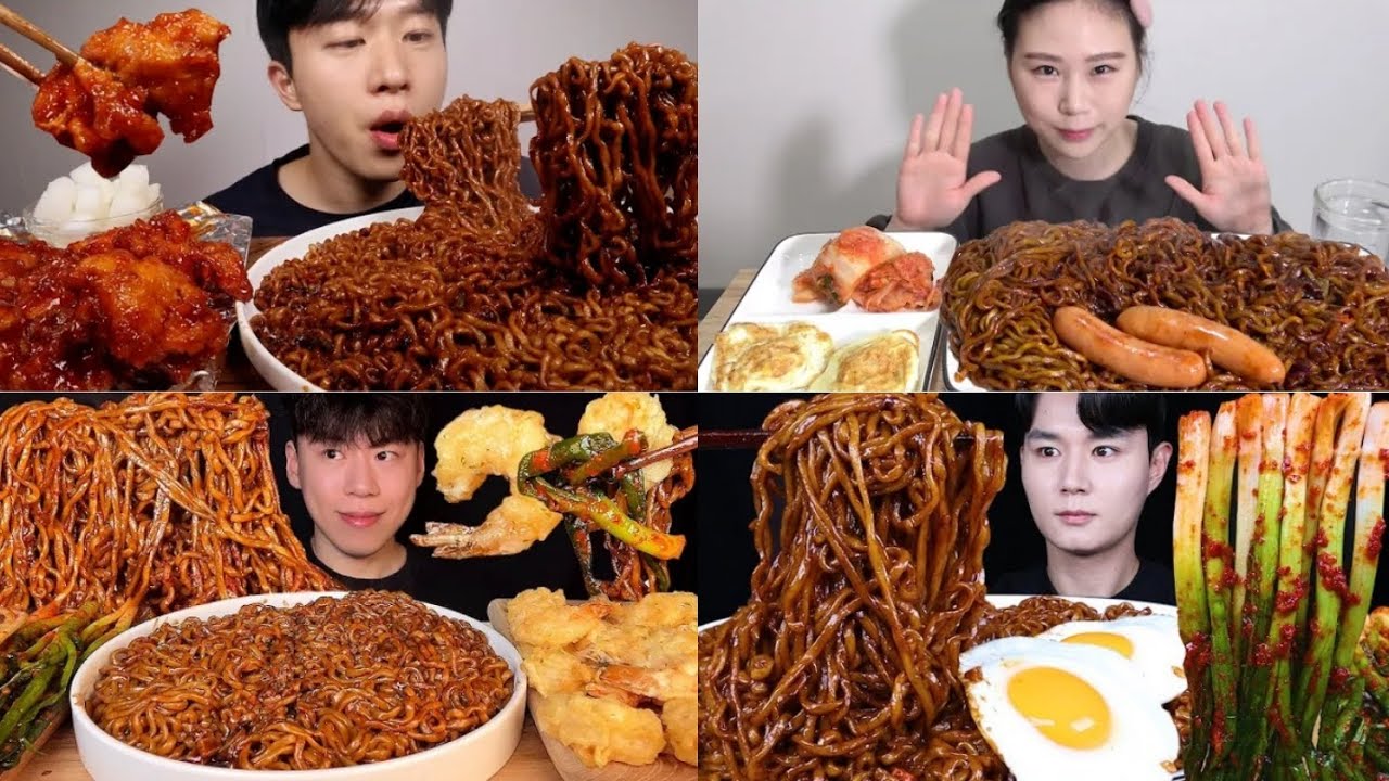 COMPILATION YOUTUBERS EATING BLACK BEAN NOODLES | MUKBANG, ASMR| - YouTube