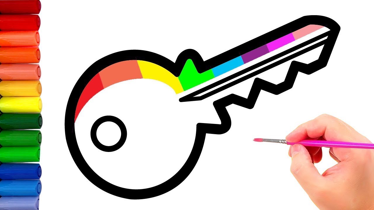 How to draw a picture of key for kids and color!? - YouTube