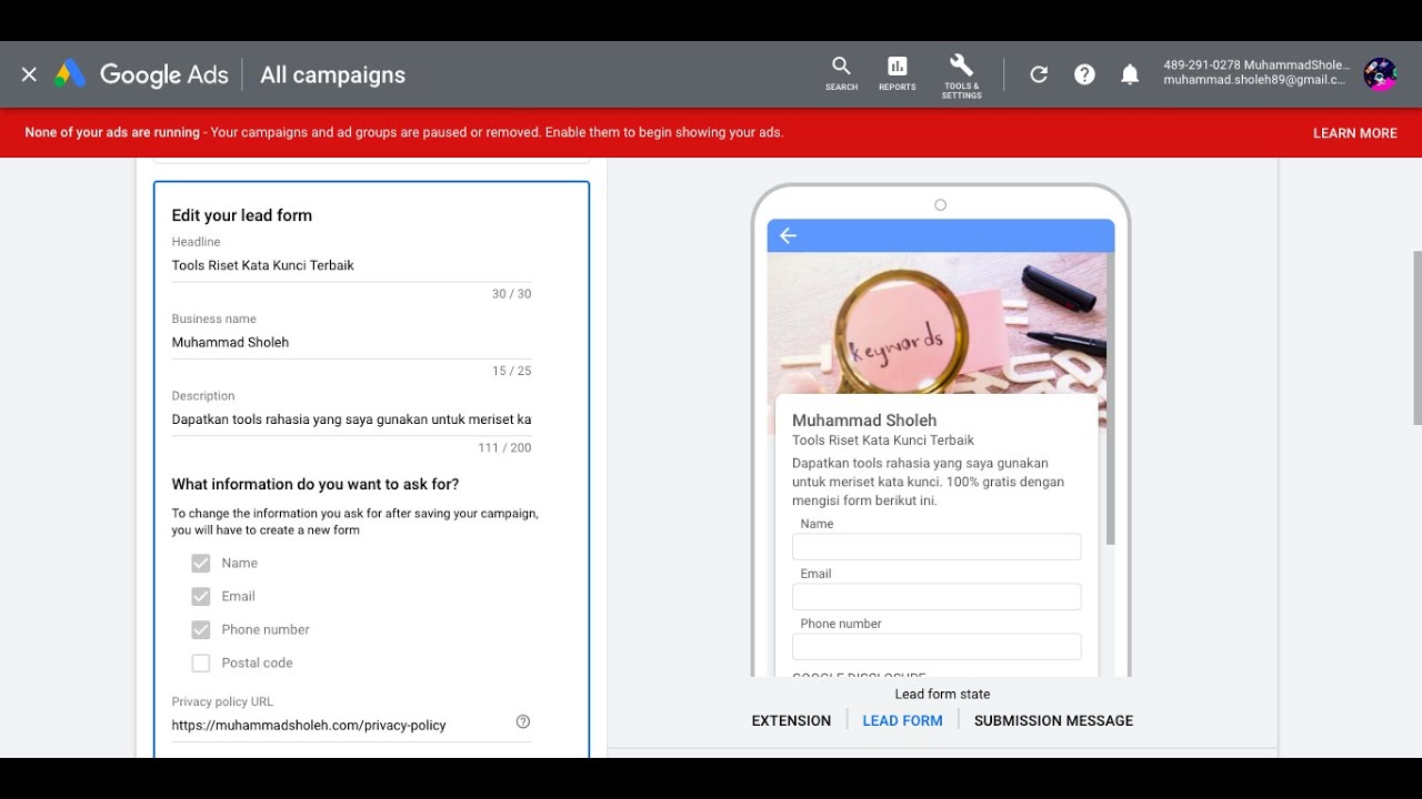Tutorial Membuat Google Ads Lead Form Extension Dan Mengintegrasikannya ...