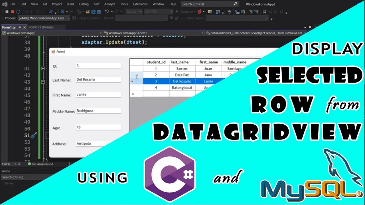 C Display Selected Row From Datagridview To Textboxes Youtube