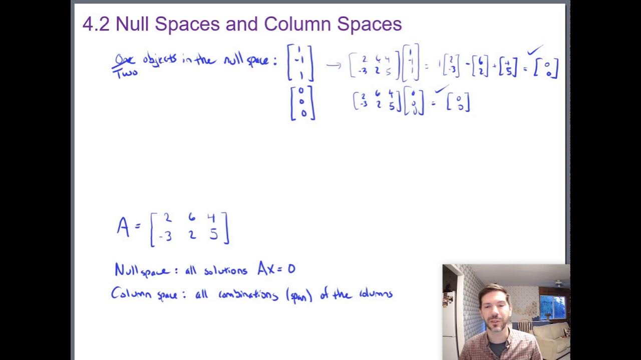 Defining Null Spaces and Column Spaces (Math 204 Section 4.2 video 1) - YouTube