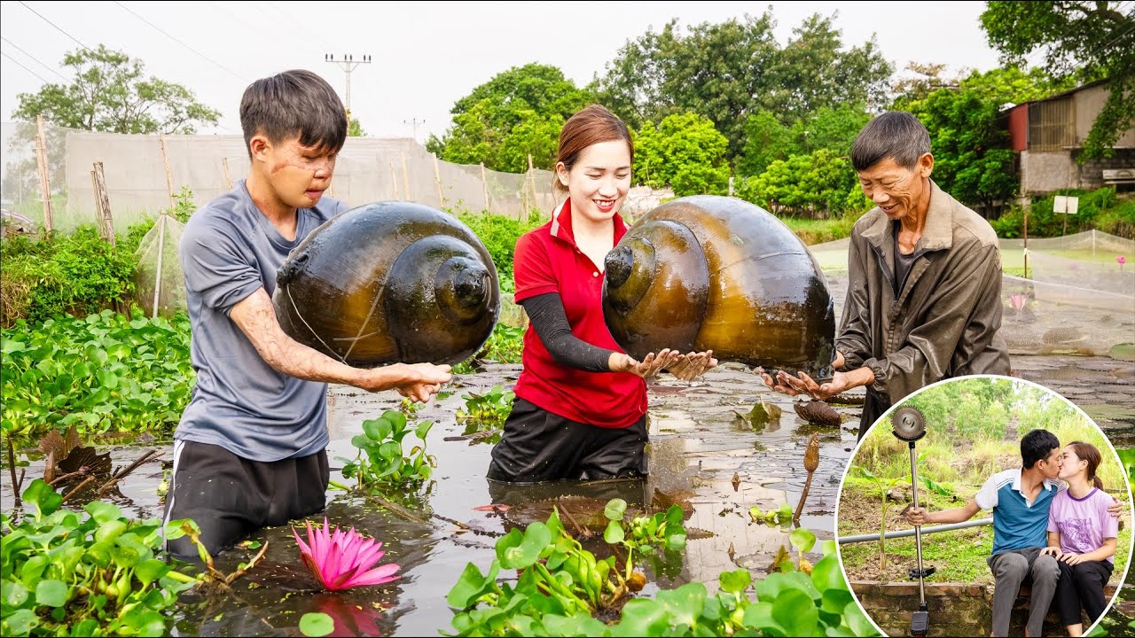 How to catch giant snails in a muddy pond with a man with a ...