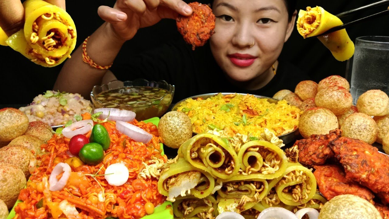 Eating Spicy Panipuri 🥵 Spicy Gilo Chatpate, Fry Rice, Laphing, Aloo ...