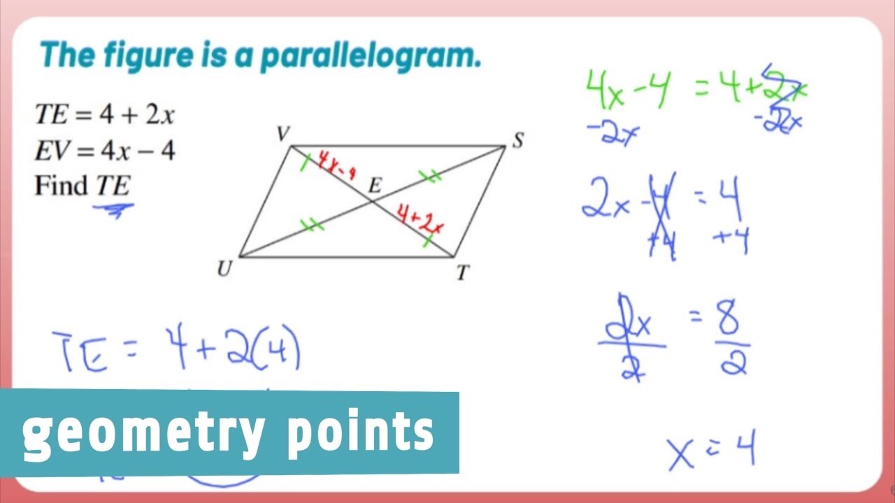 Geometry Points: Solve for a Diagonal in a Parallelogram - YouTube