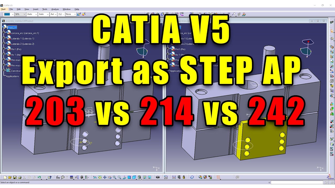 CATIA V5 - Export as STEP AP 203 vs 214 vs 242 - YouTube