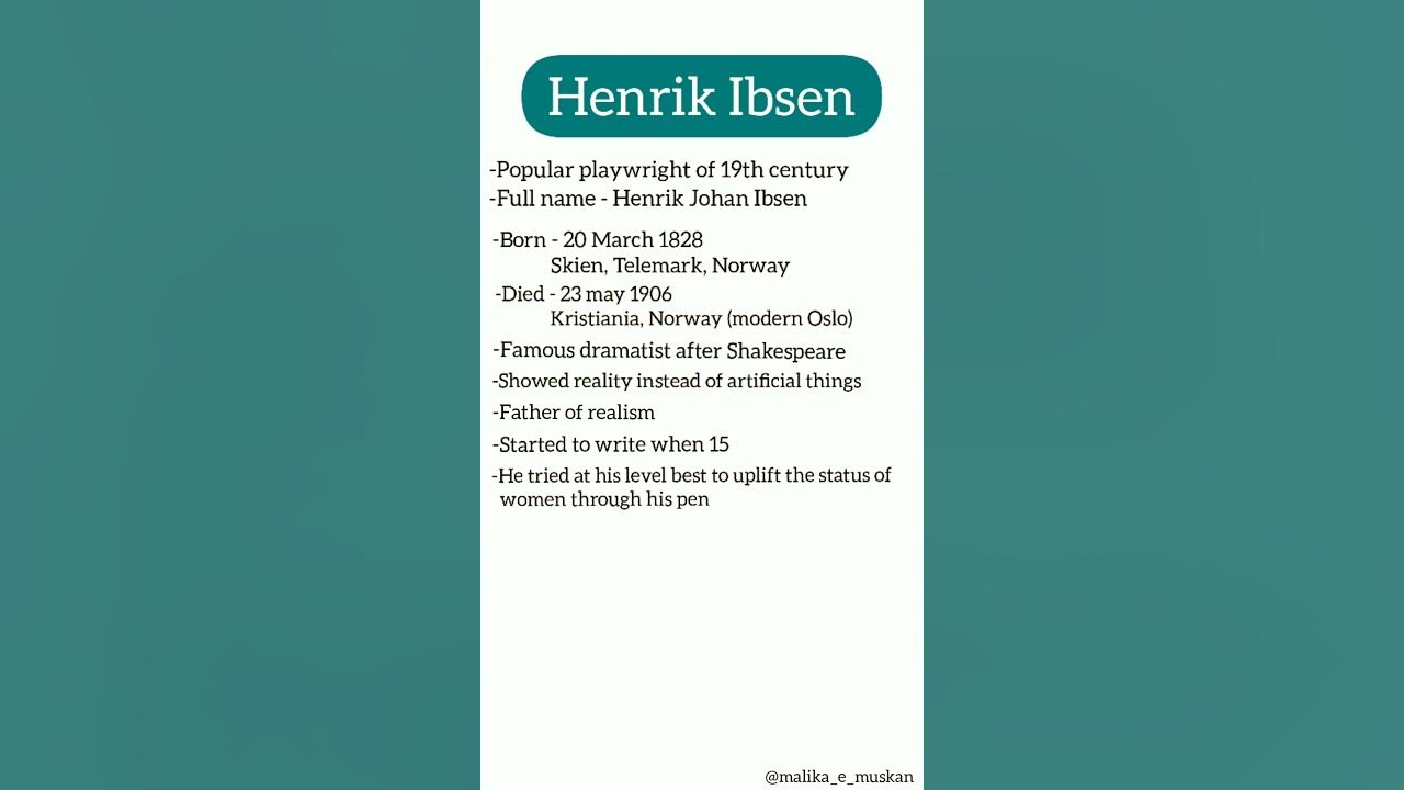 Henrik Ibsen || SHORT BIOGRAPHY || ENGLISH LITERATURE || - YouTube