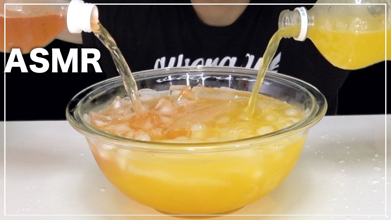 【ASMR】Yellow drinking and red drinking,ice chewing sounds Orange Fanta ...