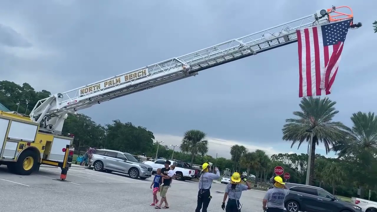North Palm Beach Fire Rescue raises flag on Sept. 11 - YouTube