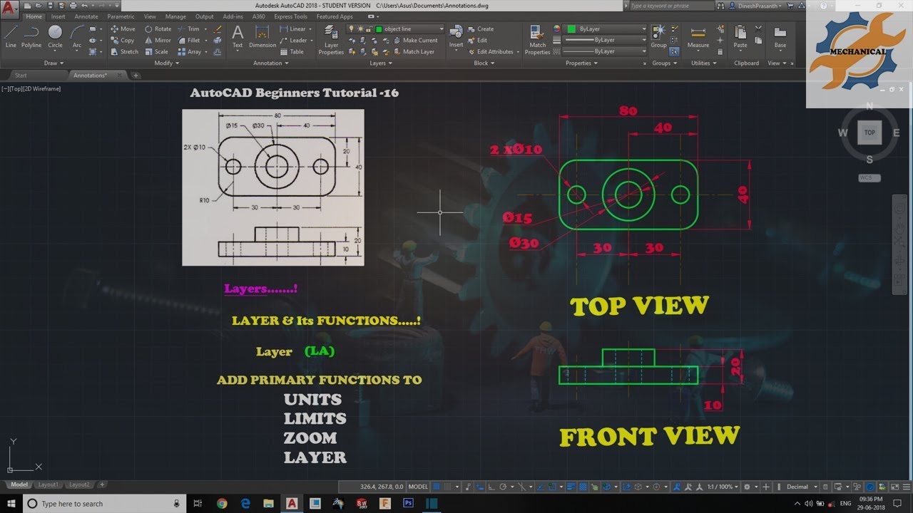 Auto CAD Beginners Tutorial 16 Layers with Examples Industrial Drawings ...