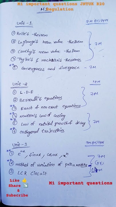 M1 IMPORTANT QUESTIONS JNTUK R20 REGULATION - YouTube