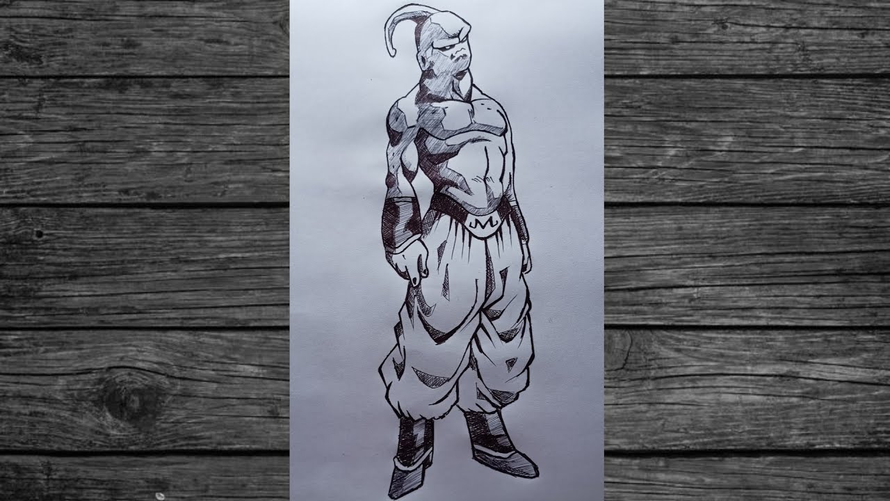 Drawing Majin Buu from dragon ball with one pen only - YouTube