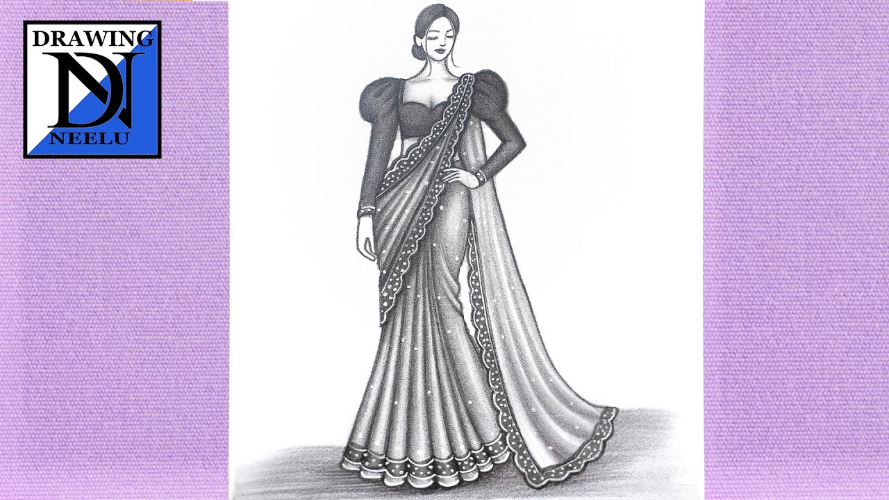 How to Draw a Beautiful Girl in a Stylish Saree 👗|| Pencil Sketch For ...