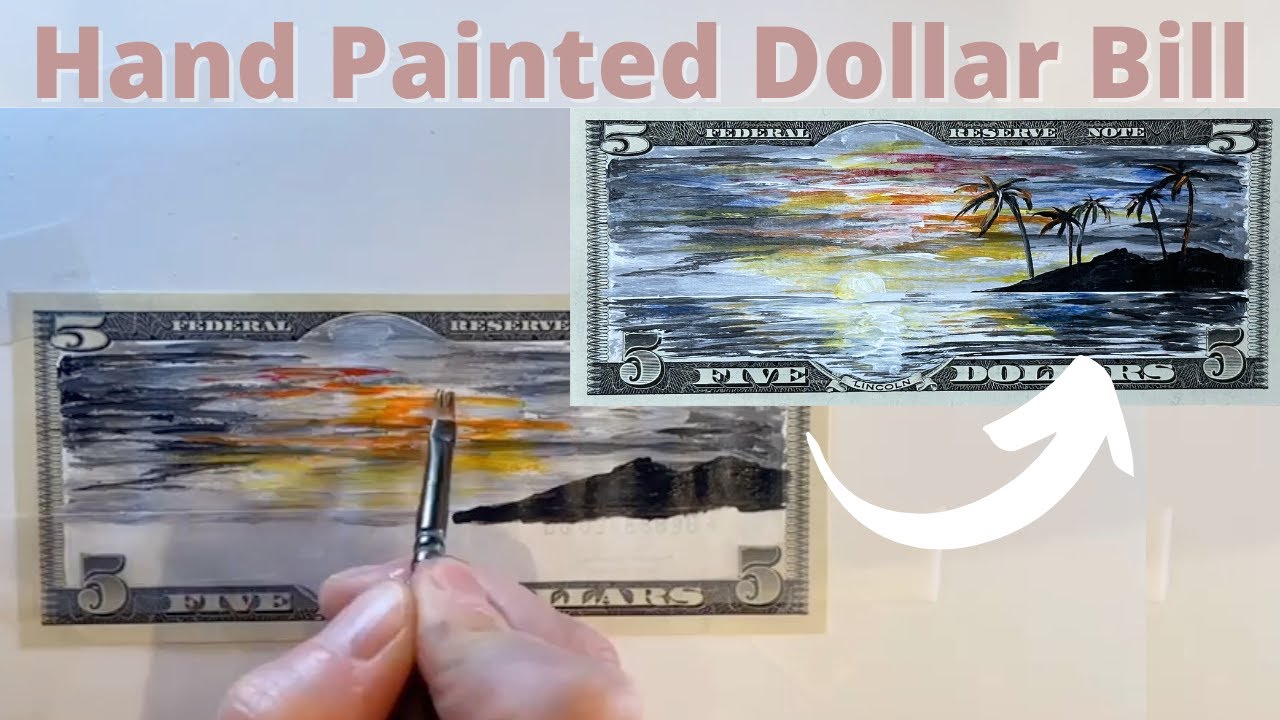 Tropical Sunset Hand Painted on $5 bill (Leonid Afremov) - YouTube