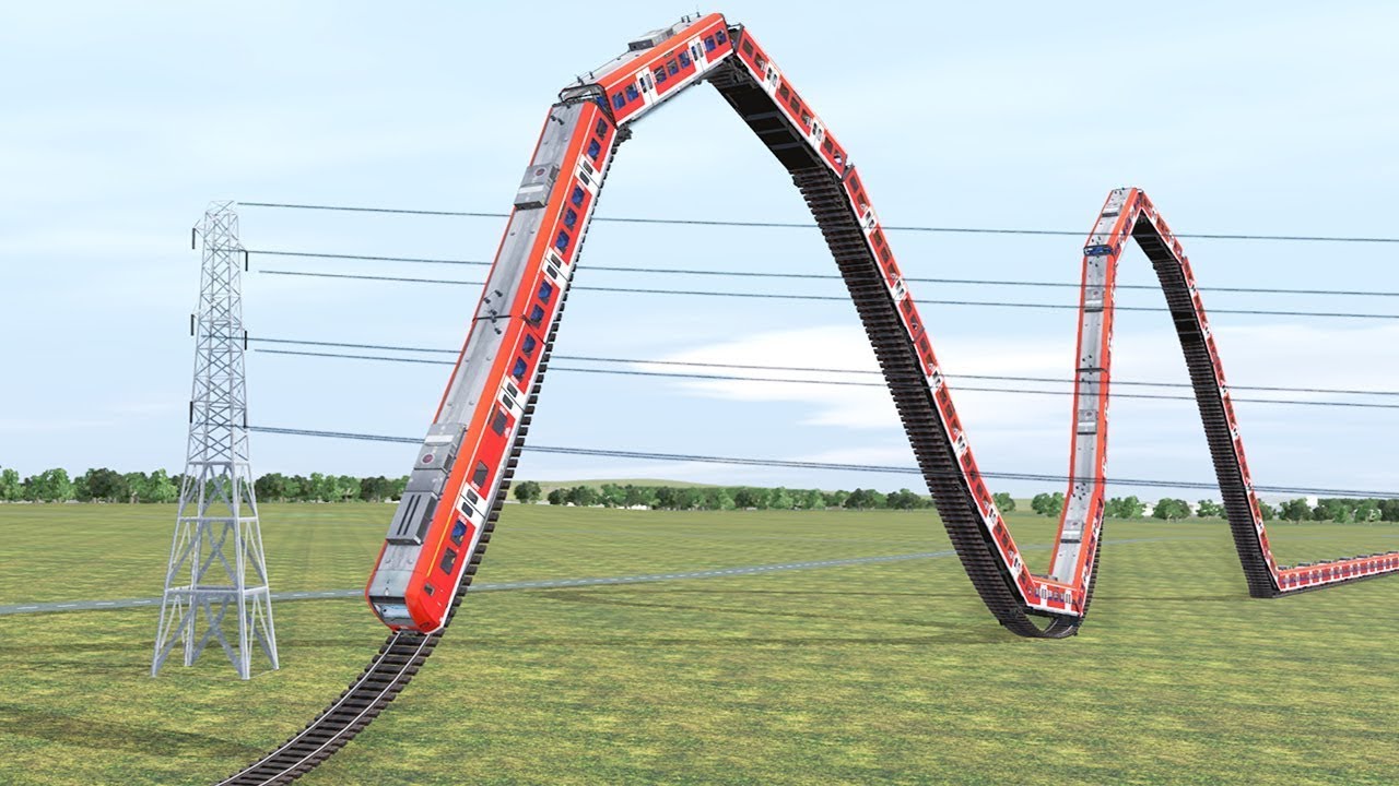 flying train in the sky !!! over the anather running train !! Wonderful ...