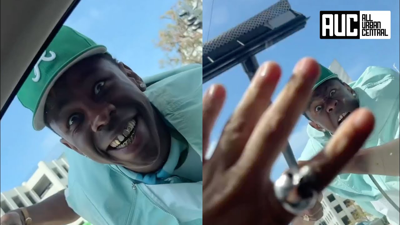 Tyler The Creator Jumps On Fans Car To Wash Windows - YouTube