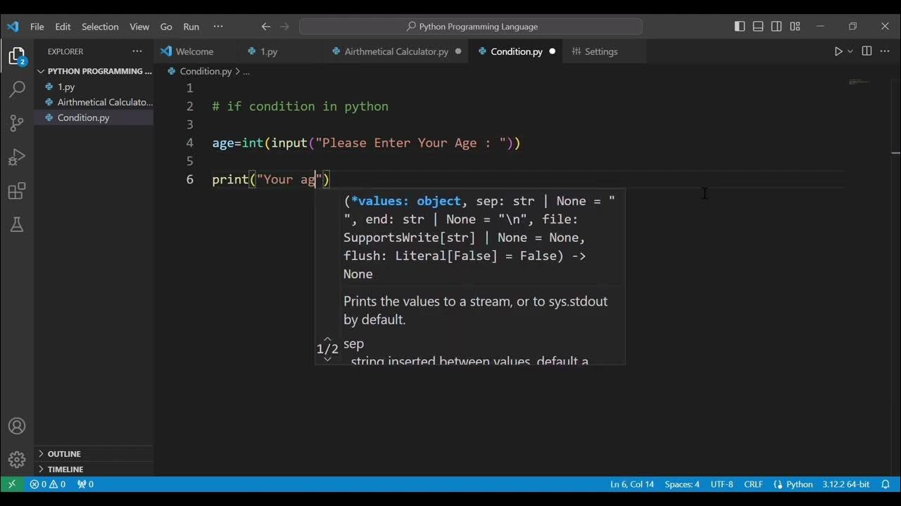 If Else Condition Or Statement In Python Python Pythonprogramming Youtube