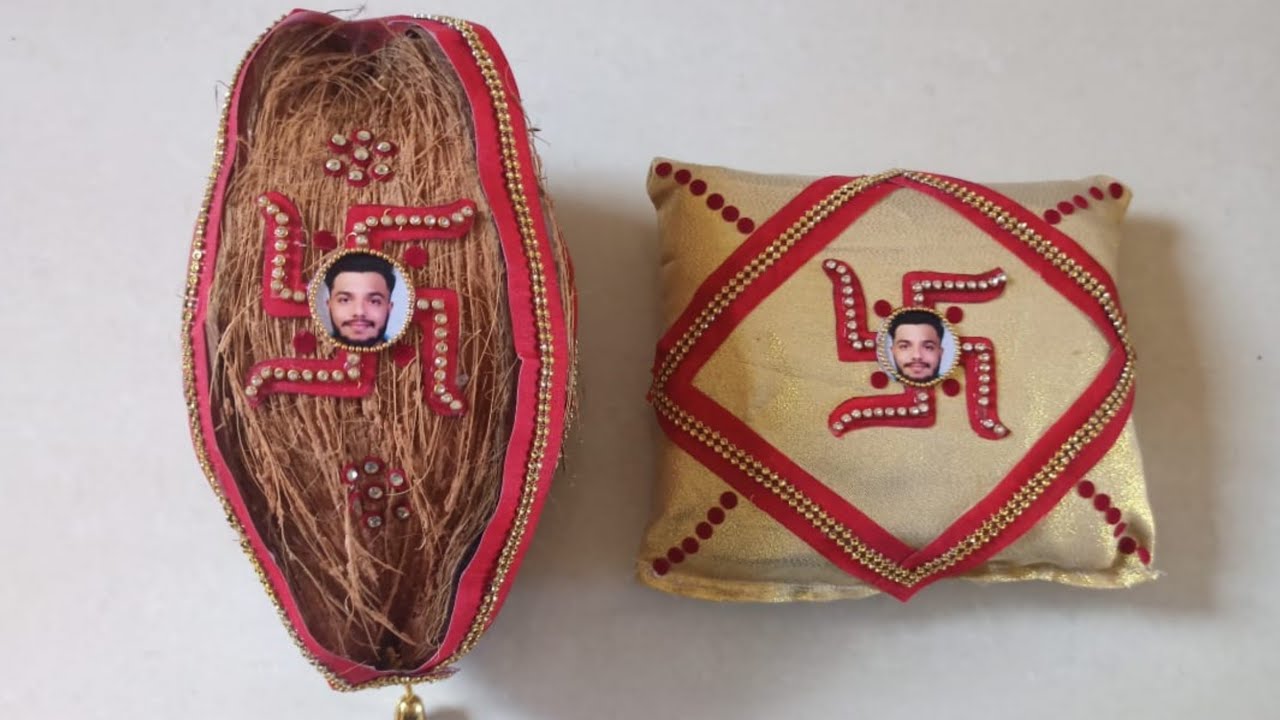 shrifal and sakar pado decoration with photo / coconut decoration for ...