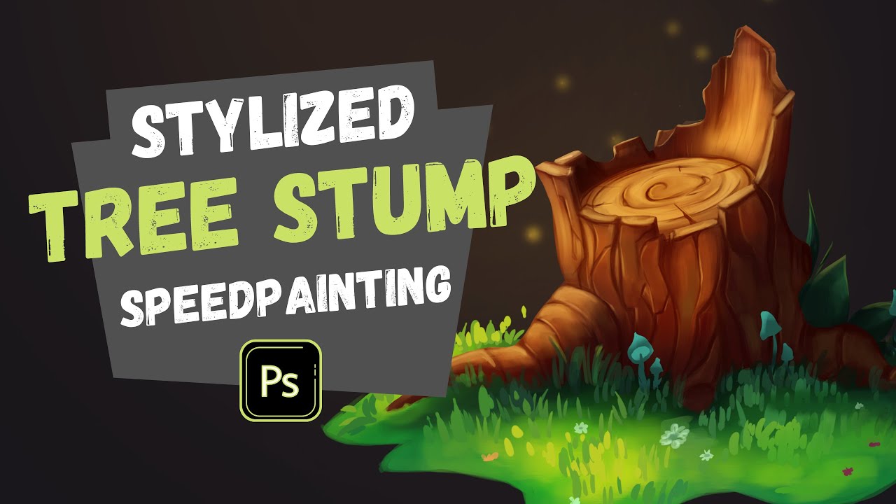 2D stylized tree stump // digital drawing process, wood texture study ...