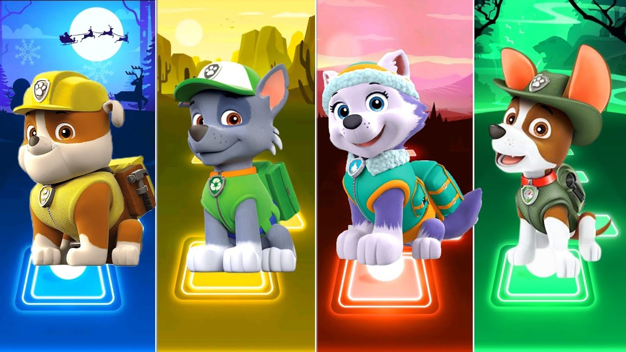 Rubble - Rocky - Everest - Tracker | Paw Patrol | Mighty Pups | Tiles ...