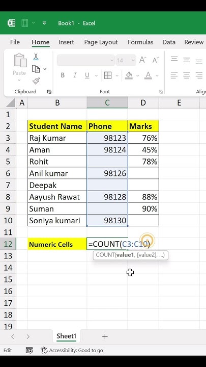 Excel Series Part 9 - How to count numeric cells in excel ? #excel #exceltips #deepakeduworld ...