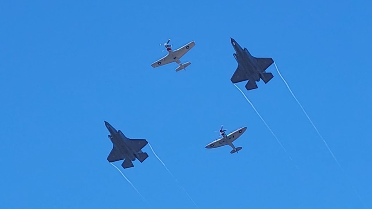 Two RAAF Lockheed F-35A & Heritage Aircrafts Fly over for RAAF 103 ...