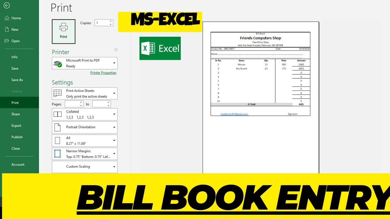 How to Make Bill Book in Excel | Bill Entry Format in MS Excel # ...
