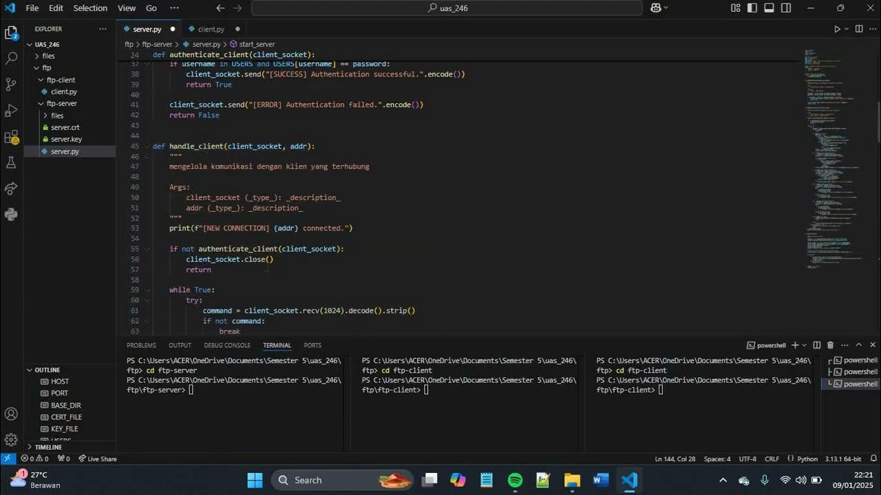 UAS PRAKTIKUM JARINGAN - Program Multithreading TCP/UDP Menggunakan Keamanan SSL/TLS dan ...