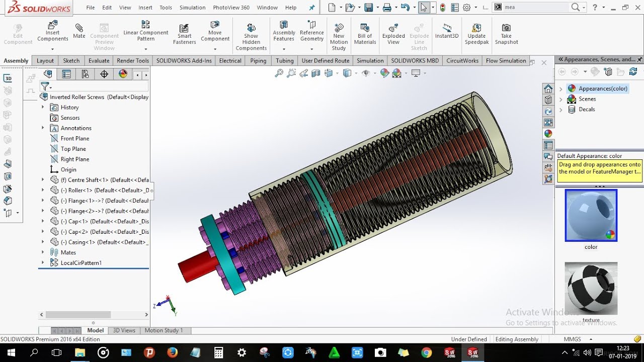 How to design planetary / Inverted Roller Screws in Solidworks - YouTube