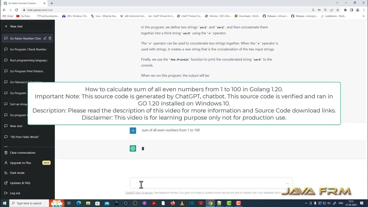 How to calculate sum of all even numbers from 1 to 100 in Golang 1.20 - YouTube