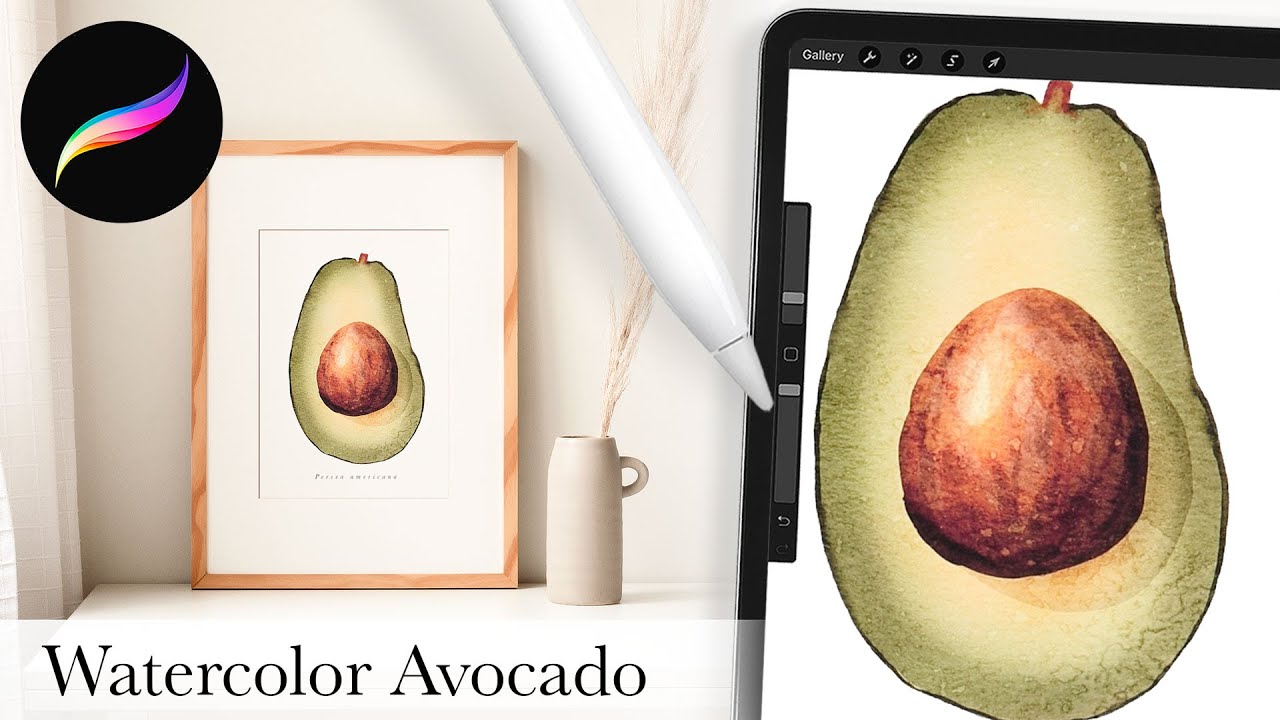 Watercolor Avocado Illustration in Procreate // Easy Procreate Water Color Tutorial - YouTube