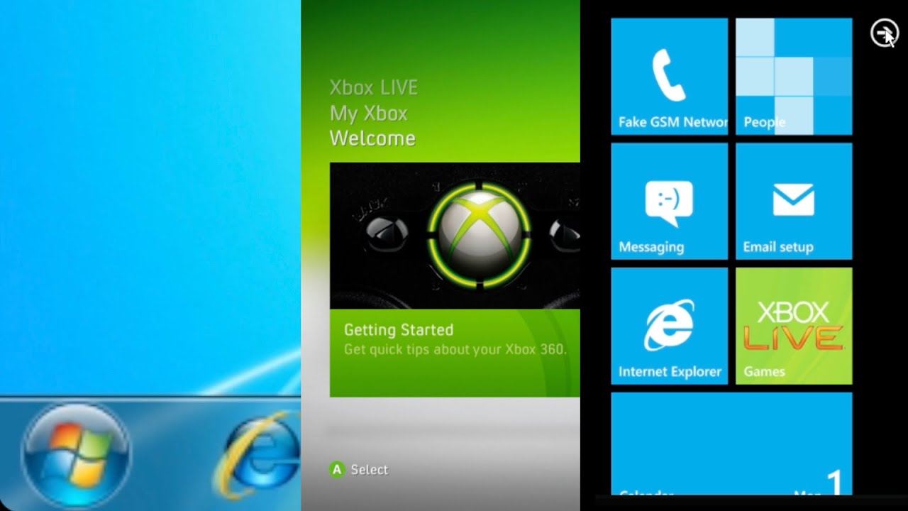 2010 Microsoft OS UIs (Windows 7, Xbox 360, Phone) - YouTube