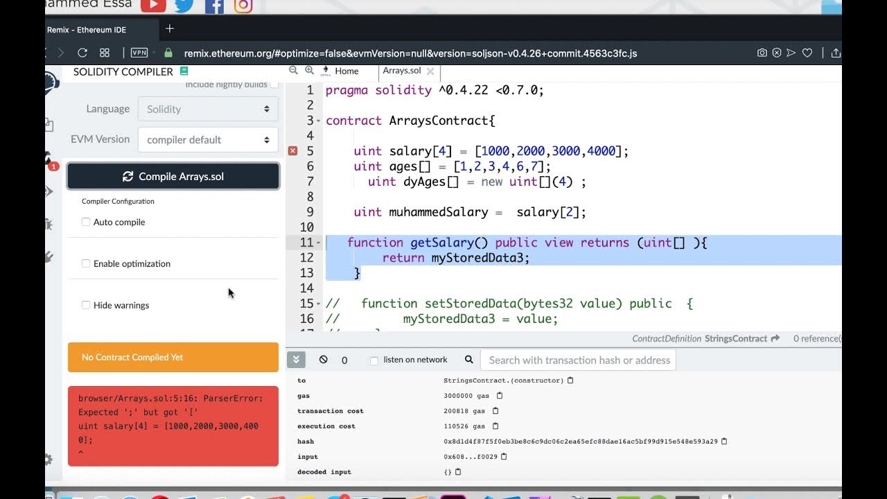 18 Ethereum Solidity data structure Arrays - YouTube