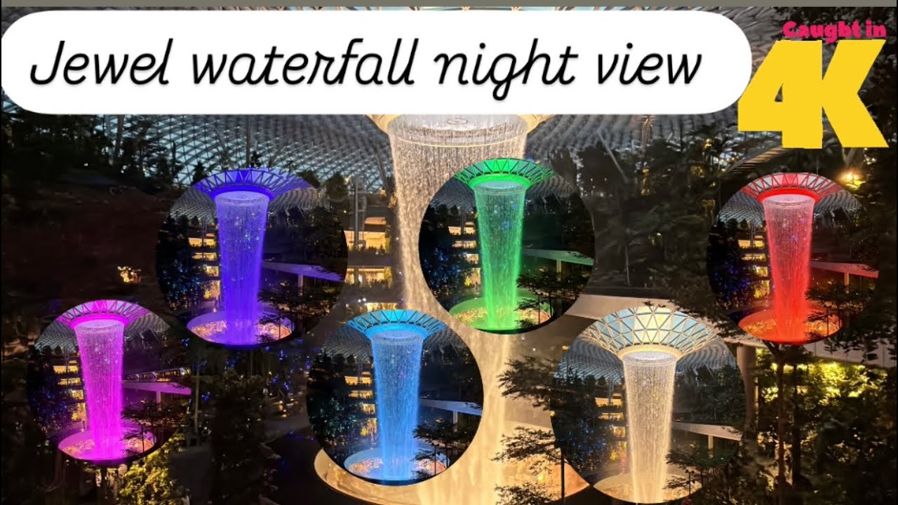 Jewel waterfall by night in 4K | Singapore Jewel mall waterfall night ...