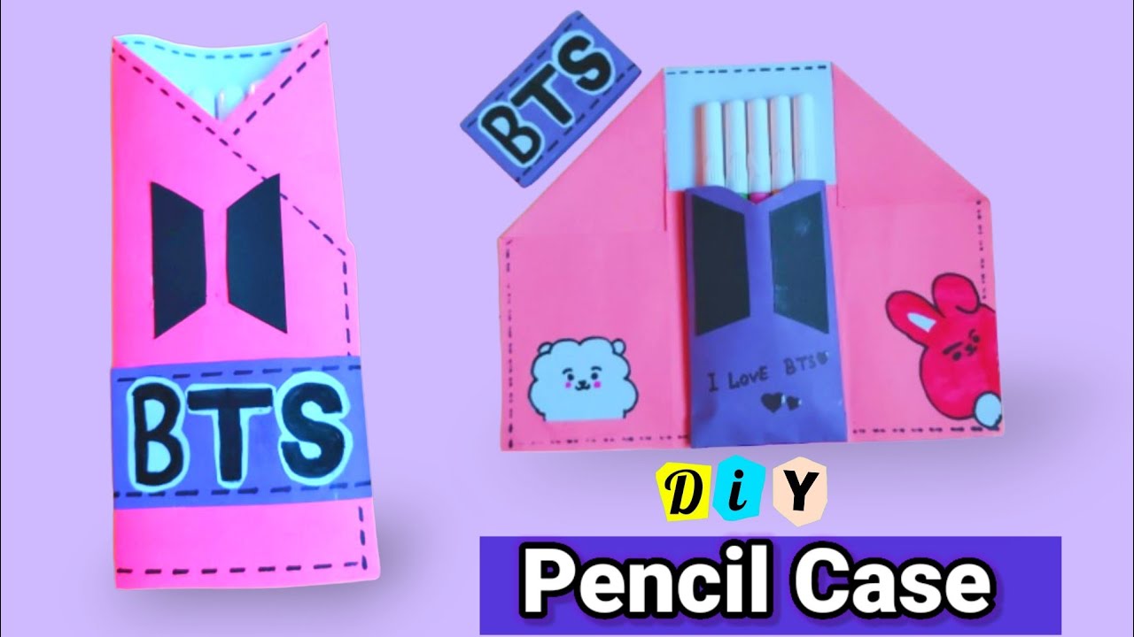 BTS pencil case making idea / How to make BTS pencil bag with paper ...