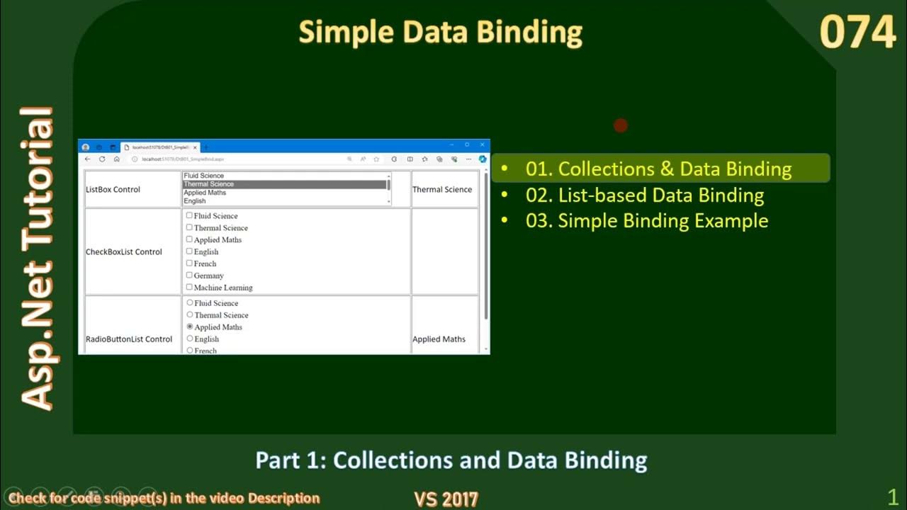 Simple Data Bind | Part 1 - Collections & Data Binding | Asp Net Tutorial #74 - YouTube