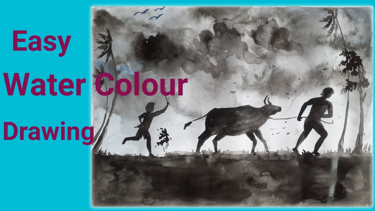 How To Draw Storm Scenery With Water Colour//Easy Water Colour Scenery ...