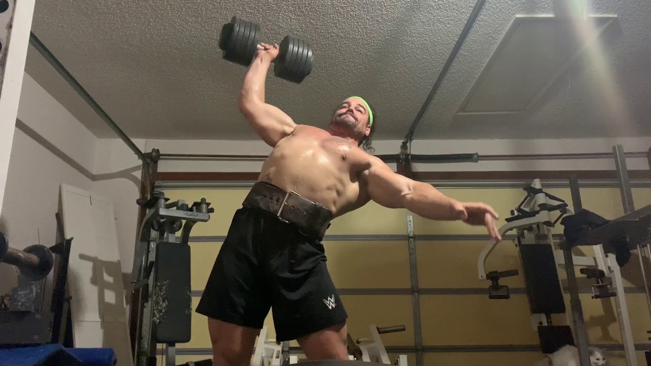 110 lb dumbbell overhead presses 315 x11 bench press - YouTube