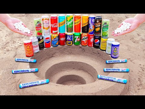 Experiment Coca Cola VS Mentos Different Fanta Cans, Mtn Dew, Pepsi VS Mentos in Big Underground!
