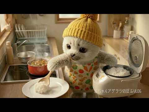 【赤ちゃんアザラシぽふ】小さなキッチンでもちゃちゃっとカレーライス作った飯テロVLOG🍛✨