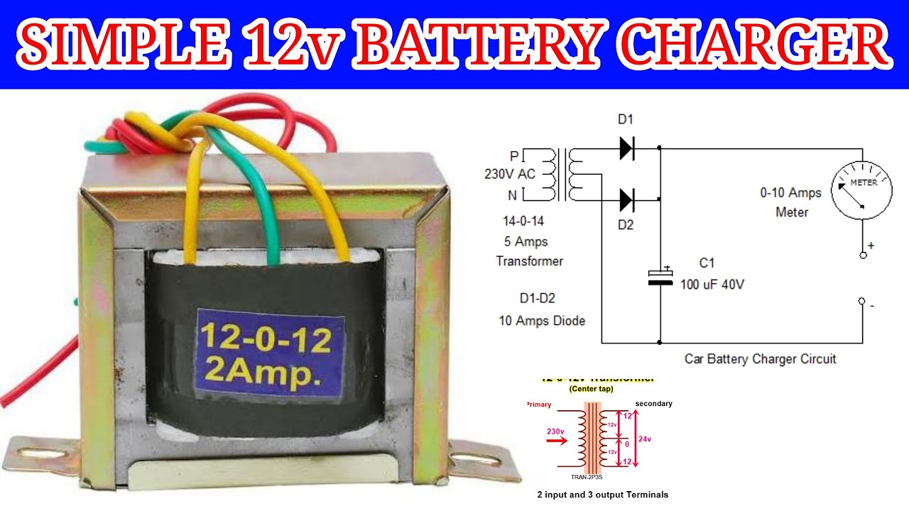 12 volt battery charger circuit | 12v charger connection - YouTube