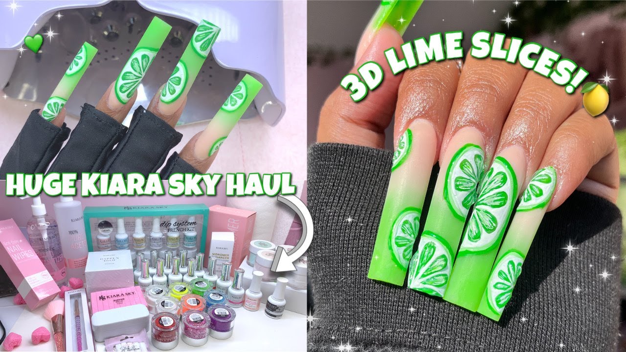 3D LIME FRUIT SLICES ACRYLIC NAILS | EASY SUMMER NAIL ART | HUGE KIARA ...