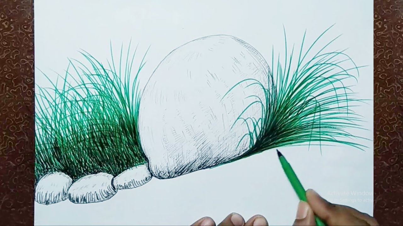 How to draw Stone AND Grasses - YouTube
